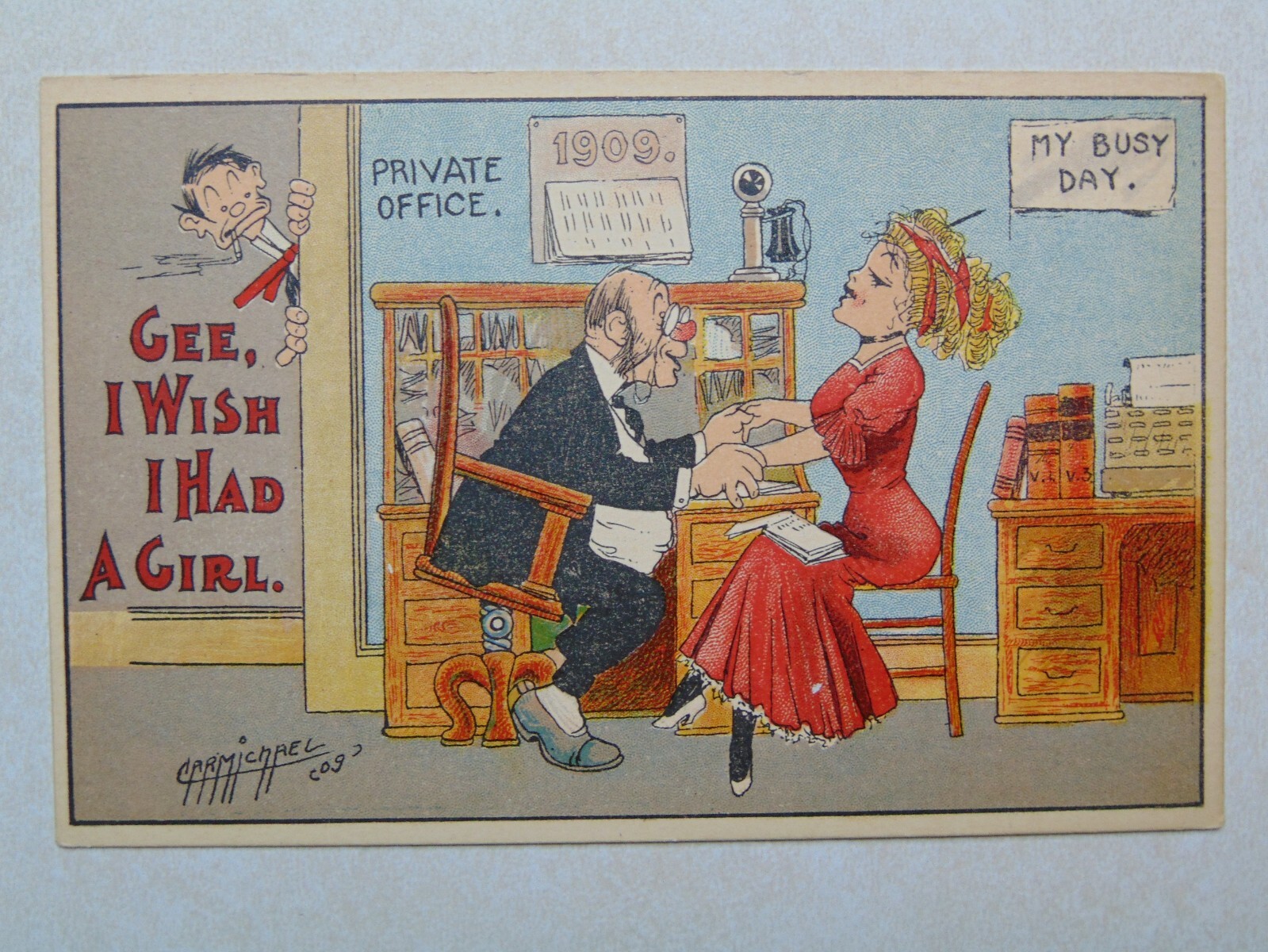 E1149 Postcard Gee I wish I had a Girl Carmichael Office Secretary and ...