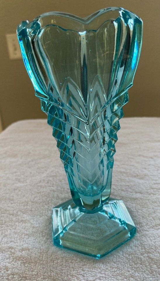 Aqua Blue Vase Art Deco 7" tall | eBay