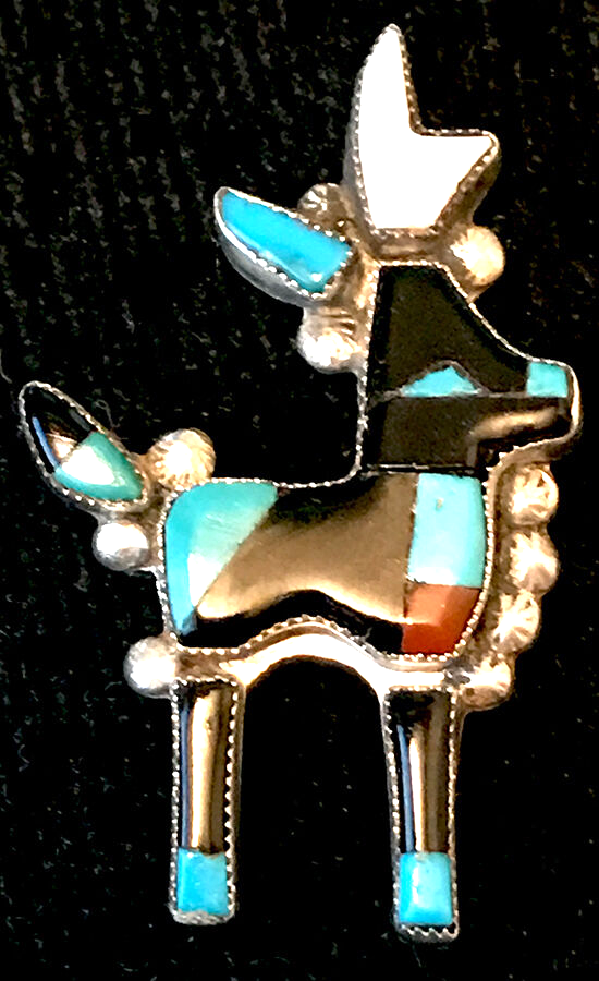 Zuni Bowman Paywa Pronghorn Antelope Pin Coral Turquoise "Book Piece ...