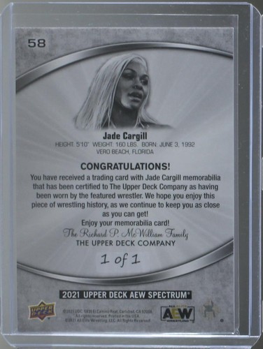 2021 AEW Spectrum Jade Cargill Gold Memorabilia 1/1 #58 Pro Rookie Card ...
