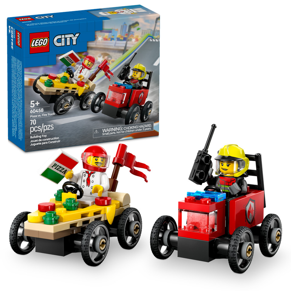 LEGO CITY: Pizza Vs. Fire Truck Race Car Pack (60458) *Damaged Box ...