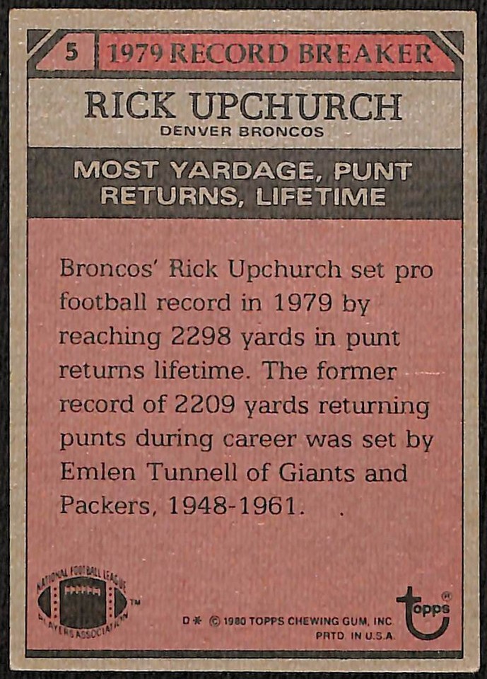 1980 Topps Rick Upchurch #5 RB Denver Broncos | eBay