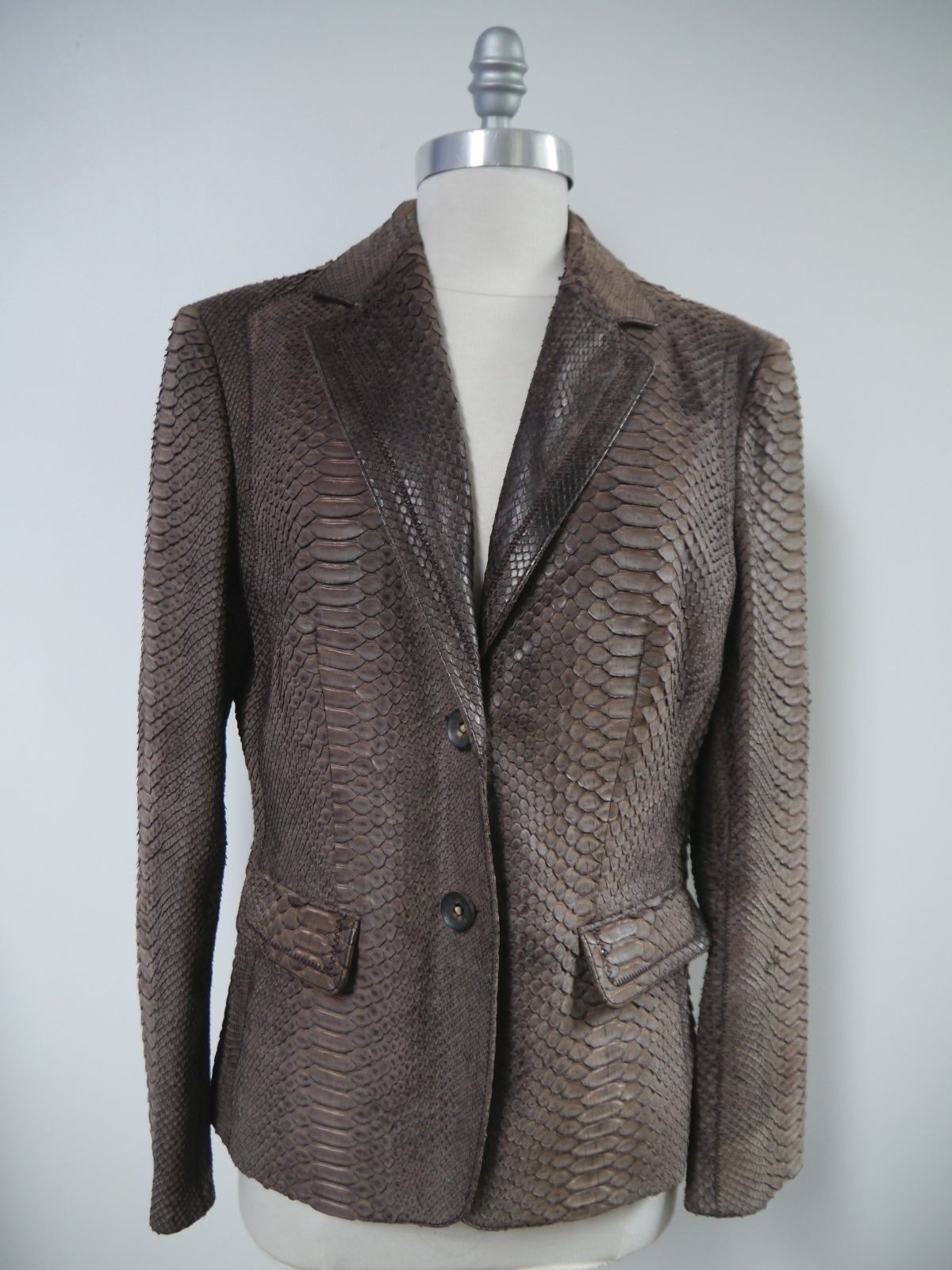 BRIONI $6,500 brown genuine python skin jacket blazer women’s Italian ...