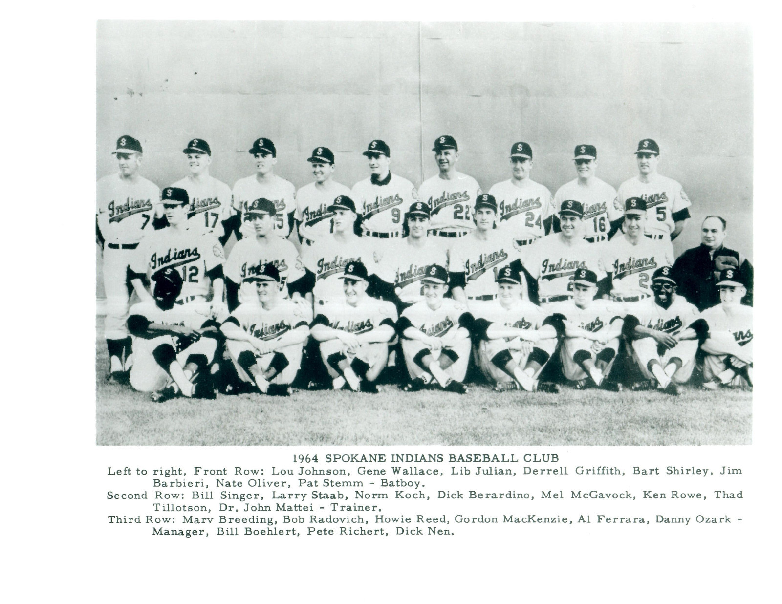 1964 SPOKANE INDIANS TEAM 8X10 PHOTO SINGER LA DODGERS BASEBALL PCL AAA ...