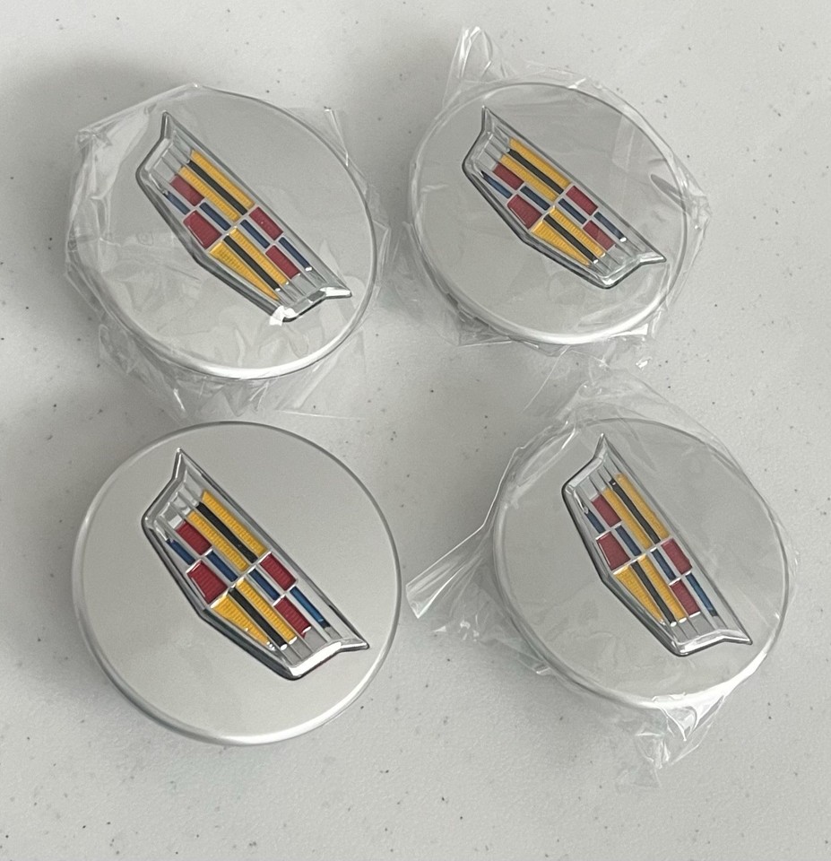 4x Cadillac (ATS CTS DTS SRX STS XLR XTS) 67mm Wheel Center Caps Silver ...