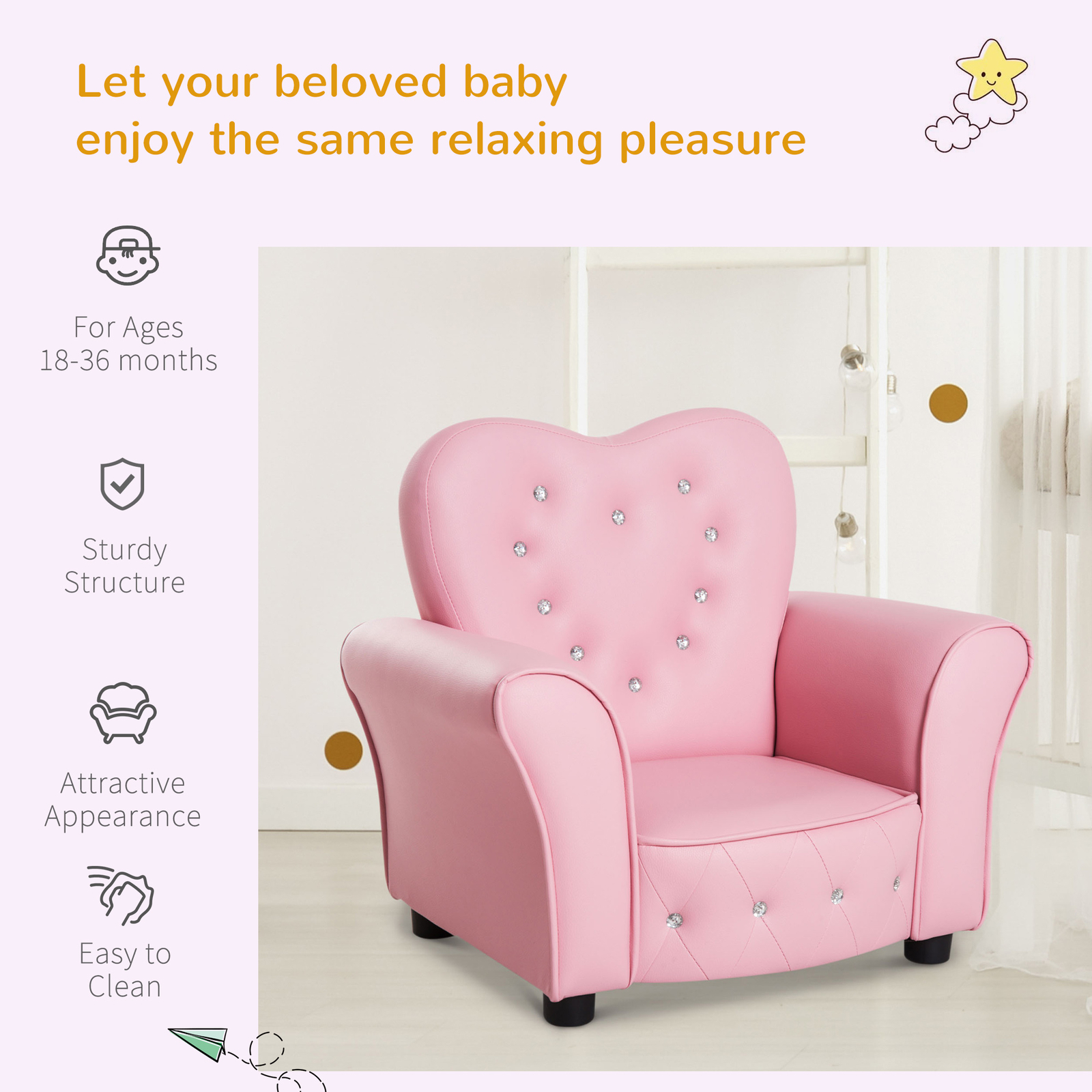 Kids Toddler Sofa Children Armchair Seating Chair Relax Girl Princess ...