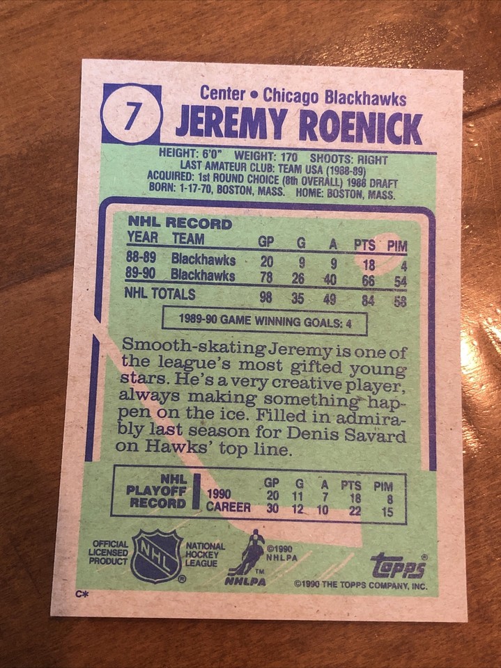 1990-91 Topps Jeremy Roenick Rookie #7 | eBay
