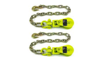 2-PACK: 2T HI-Viz Yellow Snatch Block w/ Chain tow truck rollback car ...