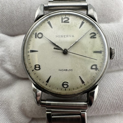 Vintage Minerva Stainless Steels 17 Jewels Incabloc Mechanical Watch ...
