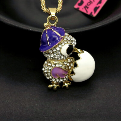 Fashion Women Enamel Cute Eggshell chick Purple Crystal Pendant Chain ...