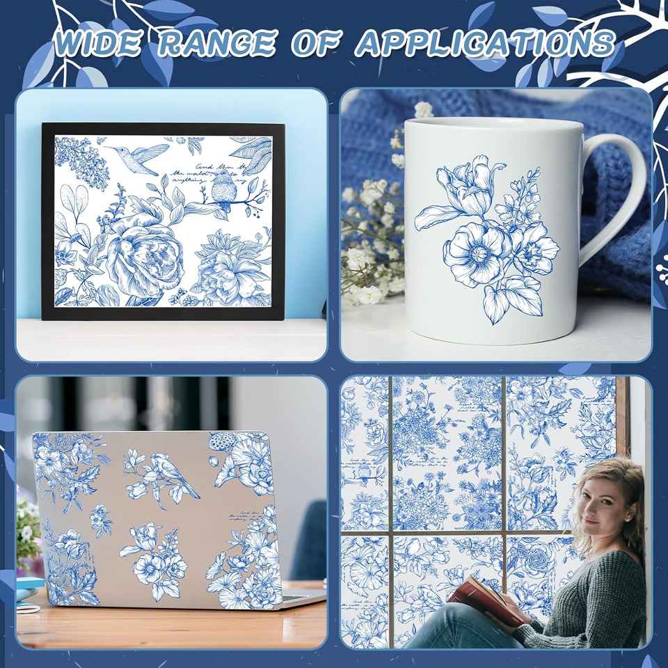 Blue Flower Rub on Transfers for Crafts - 6 Sheets Vintage Floral Rub ...