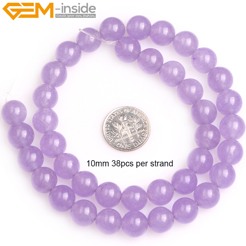 Light Purple Jade Round Gemstone Smooth Loose Bead For Jewelry Making ...