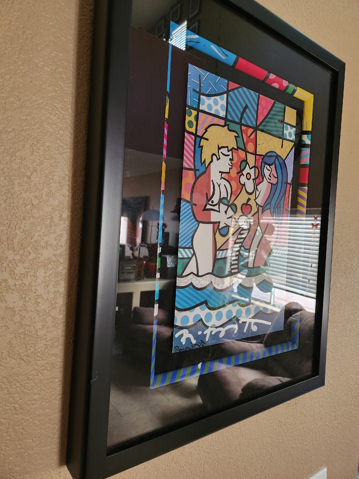 🔥🚨Hand Signed Autographed Romero Britto Adam&Eve Custom Frame Artwork ...