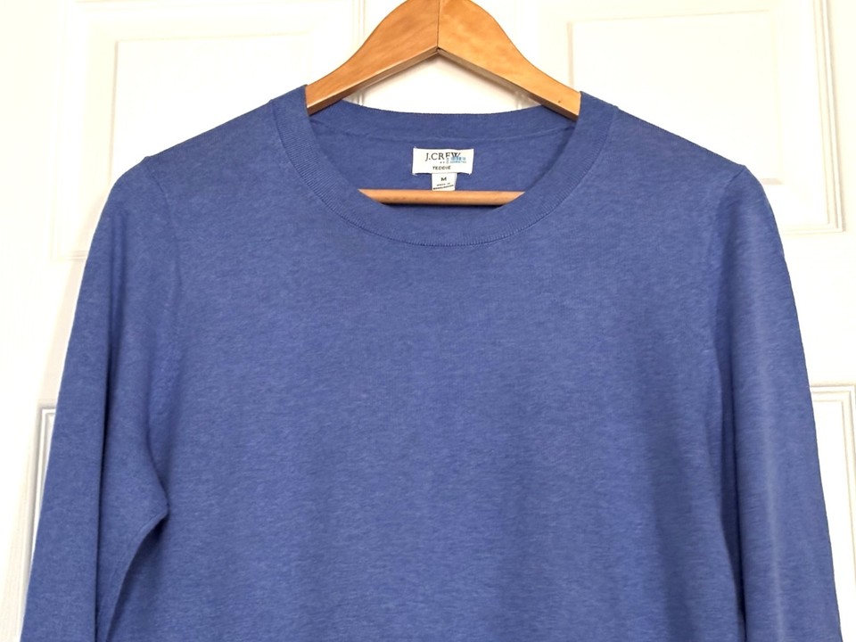 J CREW Teddie Sweater Womens Sz M Blue Soft Cozy Minimalist Crew Neck ...