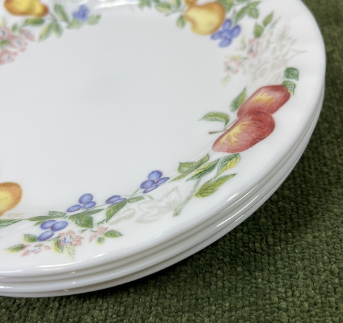 Corelle CHUTNEY Set of 4 Salad Plates White w/ Fruit Border & Swirl ...