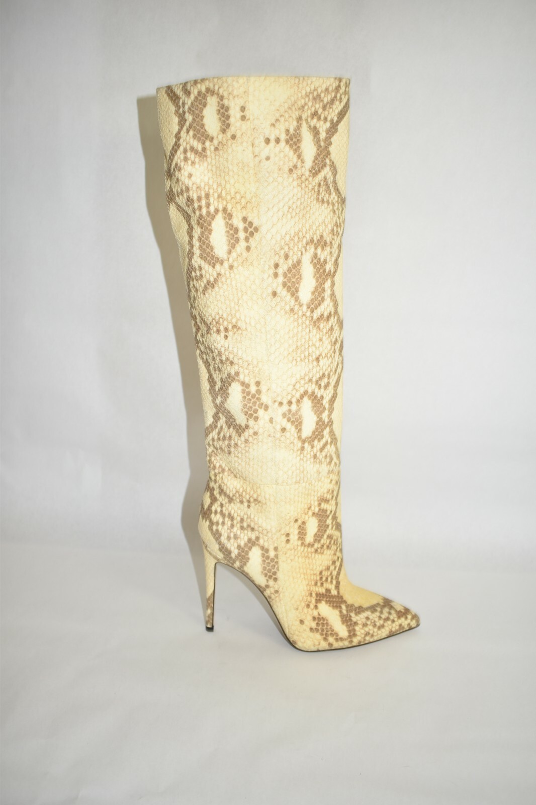 New! PARIS TEXAS Faded Python Print Knee High Boot Faded Yellow Size 10 ...