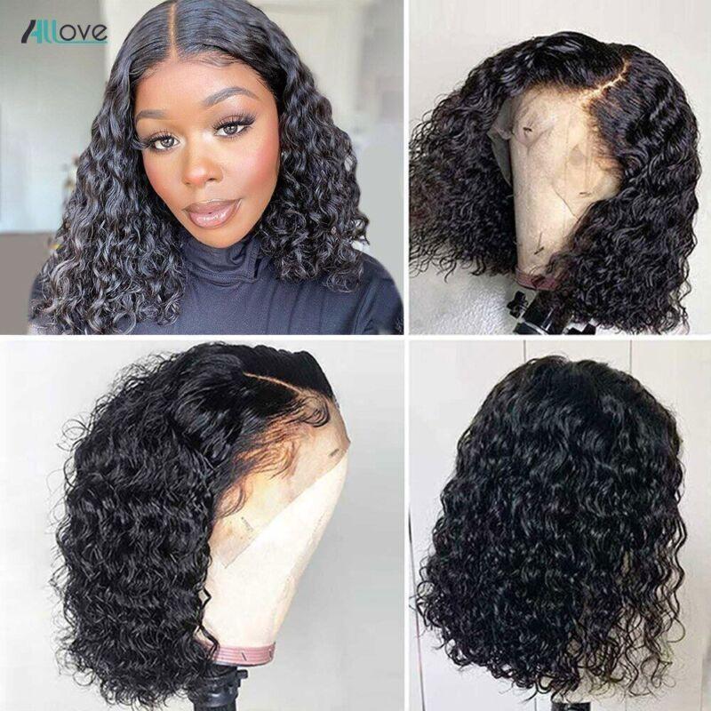Water Wave Short Bob Lace Front Human Hair Wigs Remy PrePlucked 4x4 ...