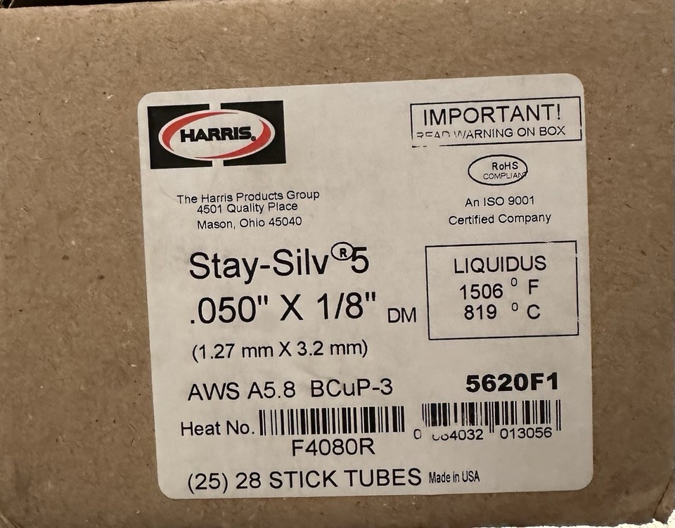 BOX of 24 Harris Stay-Silv 5 Brazing Rods Copper Alloy AWS A5.8 28 ...