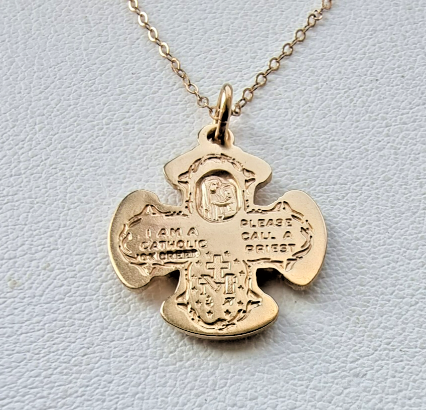 CREED SOLID YELLOW GOLD CAHTOLIC FOUR WAY CROSS NECKLACE 3.6 gram | eBay