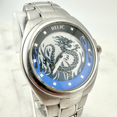 Relic by Fossil Men ZR55175 Dragon Blue Flames Dial Watch 8 1/4" - New ...