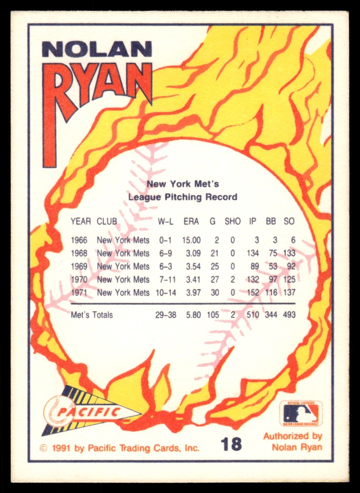 1991 Pacific Nolan Ryan Texas Express I Nolan Ryan #18 New York Mets ...
