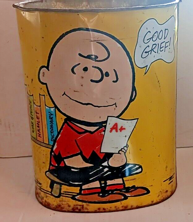 Vintage 1969 Yellow CHARLIE BROWN & SNOOPY Metal Trash Can by Cheinco ...