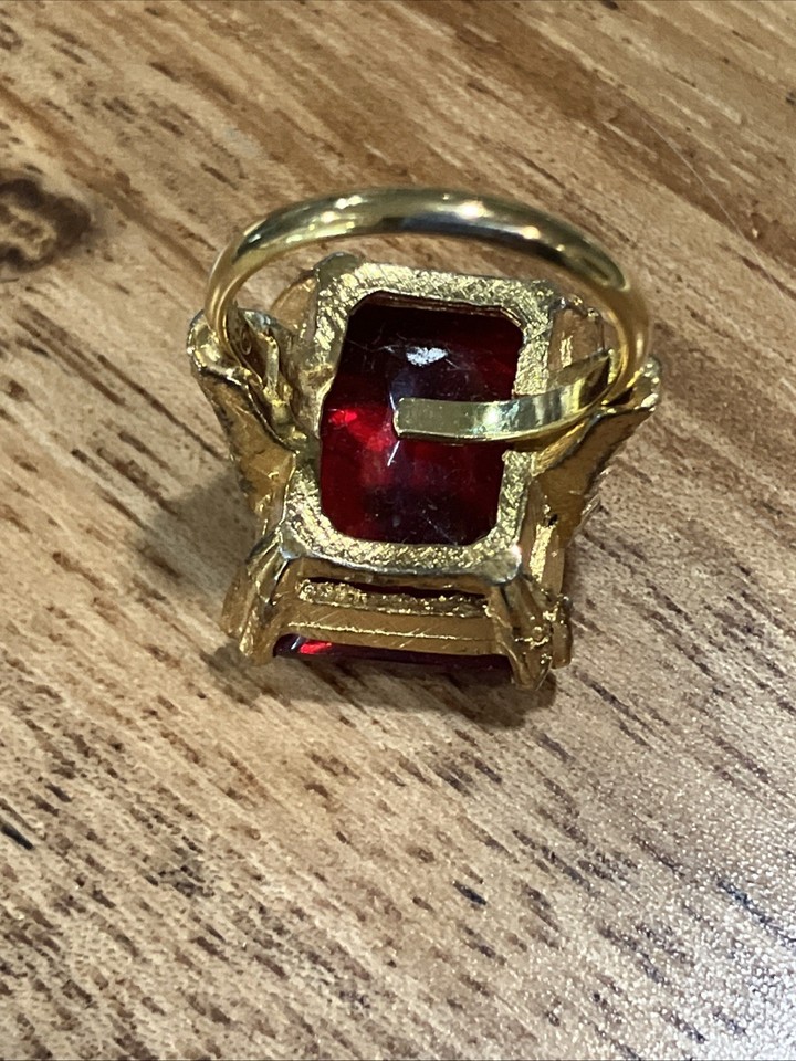 Vintage VOGUE Ring Large Ruby Glass Stone Emerald Cut Signed From ...