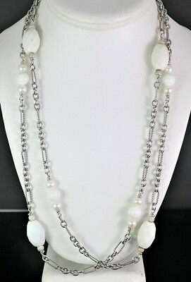 David Yurman Sterling Silver Pearl White Agate Figaro 48'' Long Toggle ...