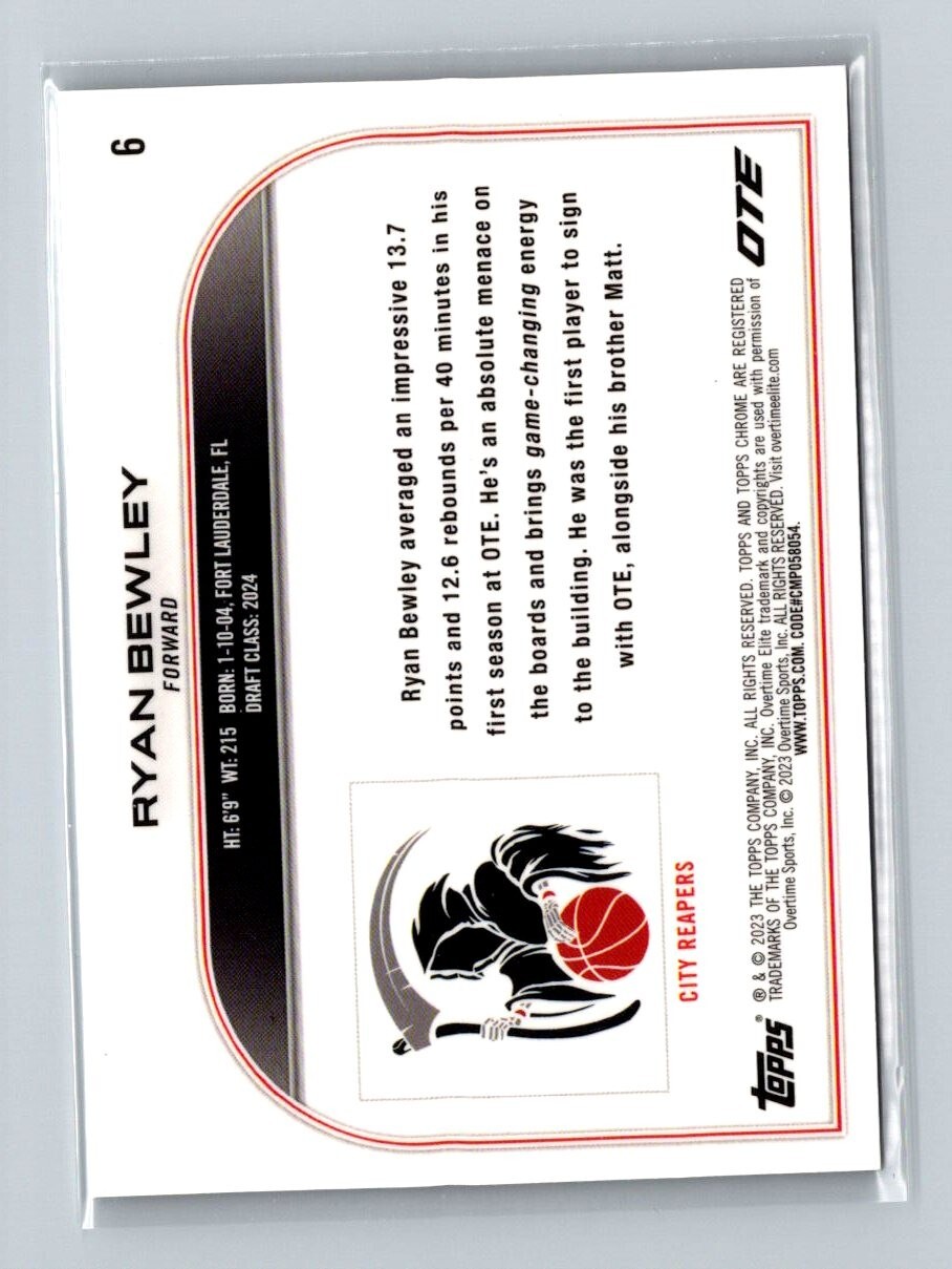 2022-23 Topps Chrome OTE Ryan Bewley #6 OTE Parallel City Reapers | eBay