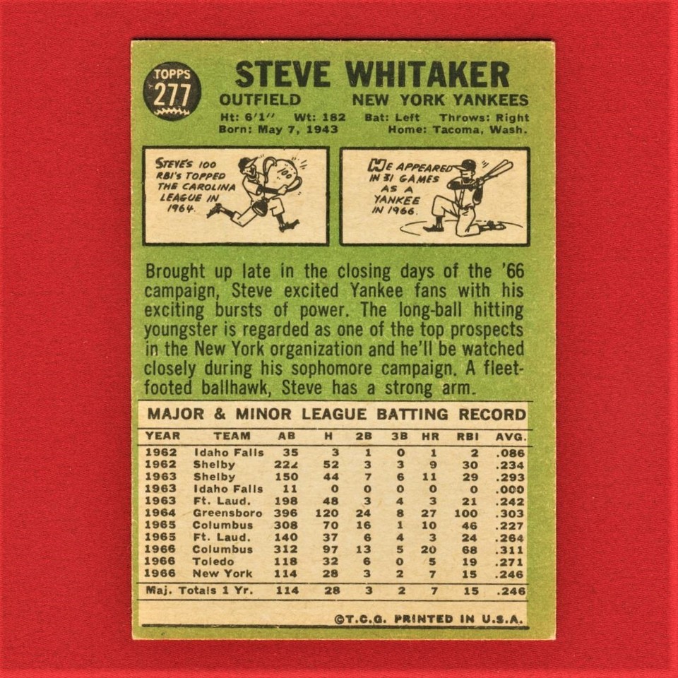 Steve Whitaker - 1967 - Yankees - Topps - #277 - (EX+) - A5 | eBay