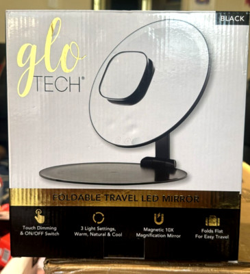GloTech Foldable Travel LED Mirror, Black | eBay