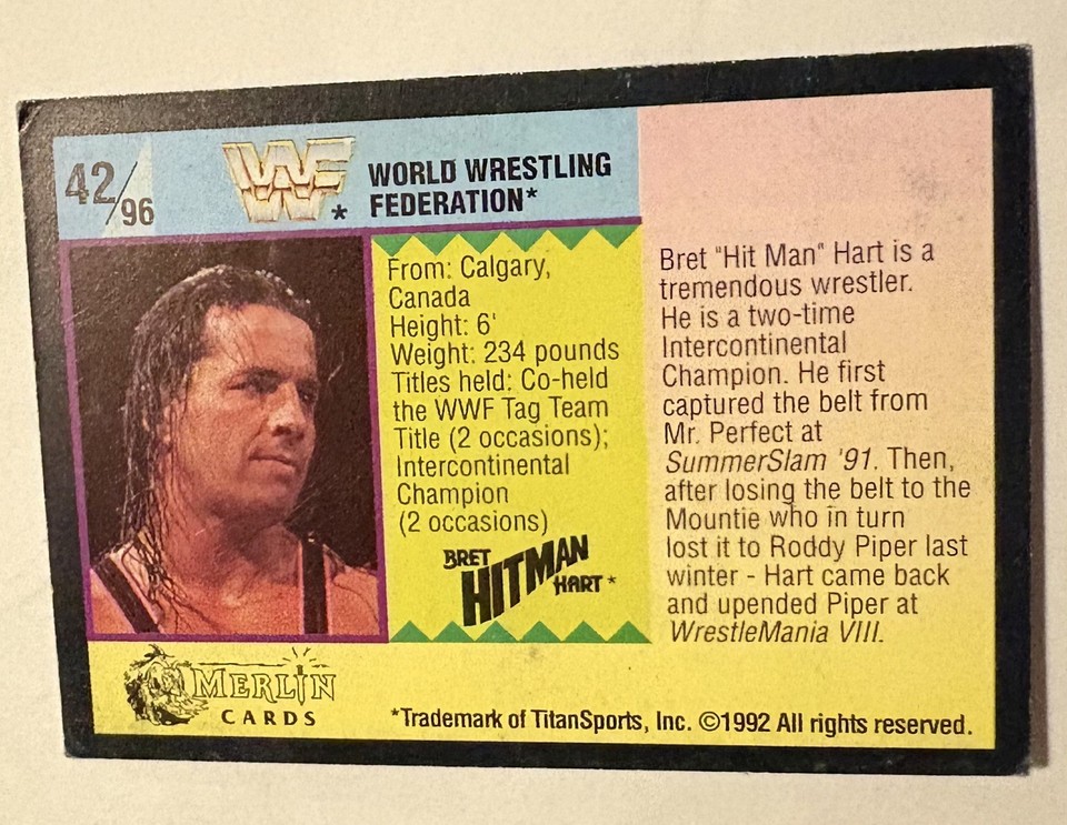 BRET HITMAN HART, #42, WWF Merlin 1992 Gold Series Cards | eBay UK