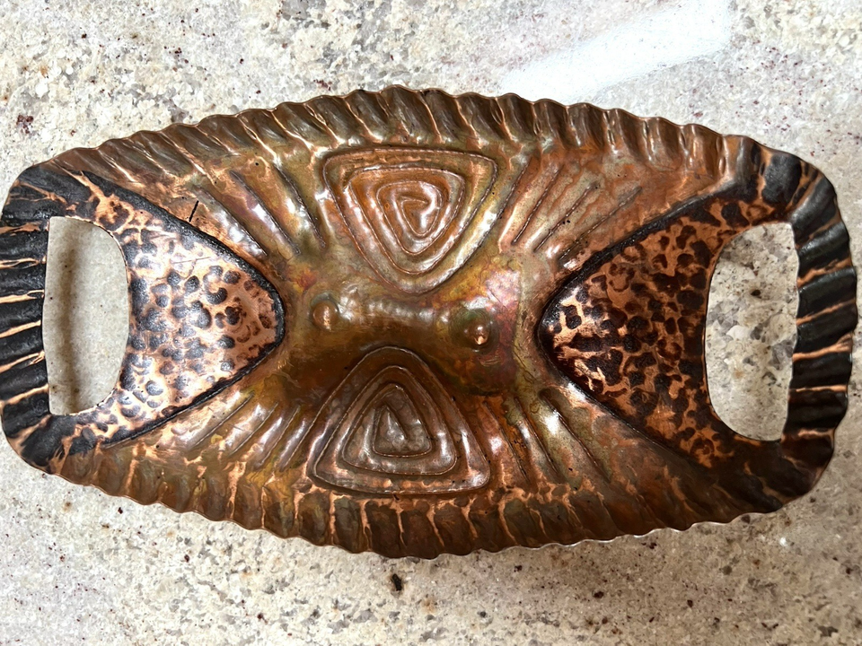 Arts & Crafts Style Hammered Copper Tray - Odd Design, MCM?, Small 8"x ...