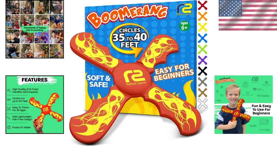 Boomerang for Kids Easy to Use Red Soft Foam Fun Outdoor Toy Gift Idea ...