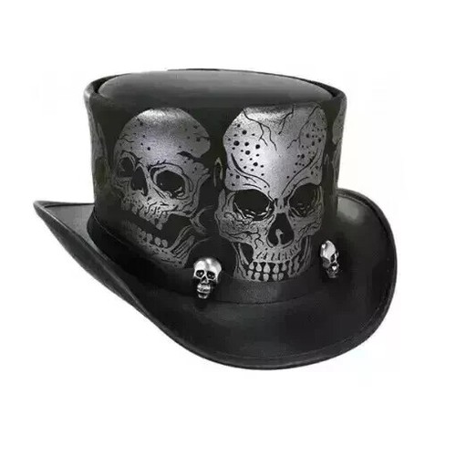 Skull Western Cowboy Leather Top Hat Steampunk Top Hat,Gothic Top hat ...