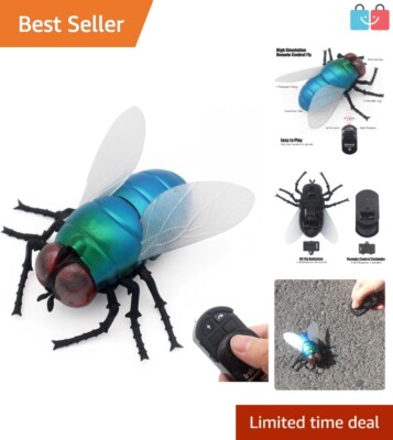 Medium Remote Control Fly Toy - Realistic Crawling Insect for Pet Play ...