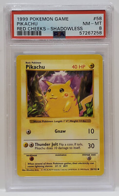 1999 Pokemon Base Set Shadowless Red Cheeks Pikachu #58 PSA 8 | eBay