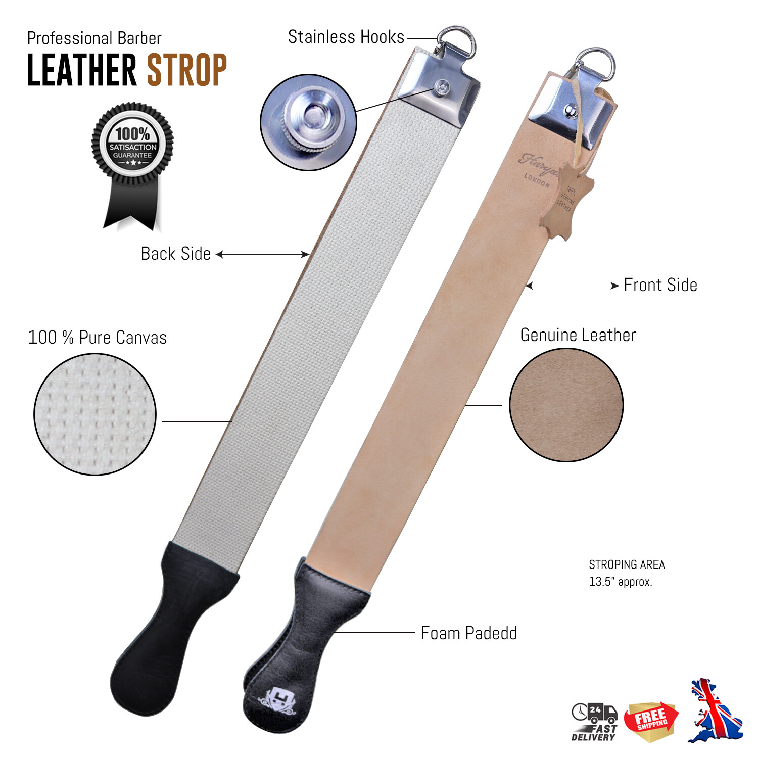 Sharpening Leather Strap/Belt Strop 2 Side Premium Shaving Cutthroat ...