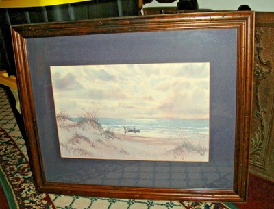 Kenneth Harris Watercolor Painting Print Signed 1960 Ocean View Boat | eBay