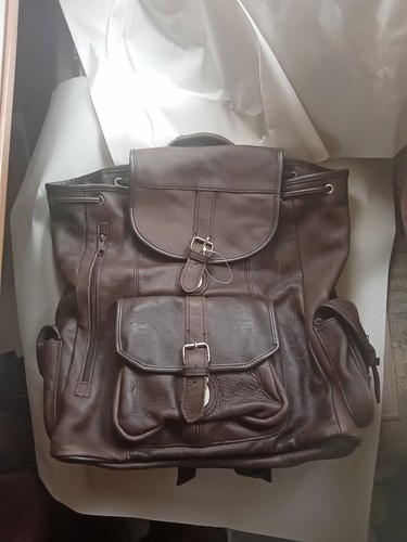 Large Vintage Genuine Brown Leather Drawstring Backpack Rucksack Rugged ...