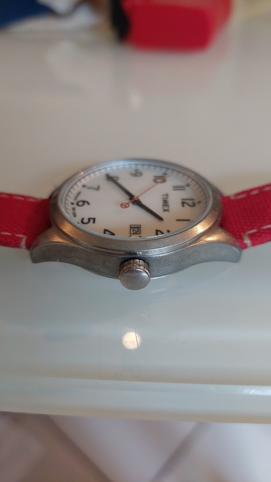 Timex 1854 T-Series Indiglo Watch T2N224 Red Leather Lined Band WR 50m ...