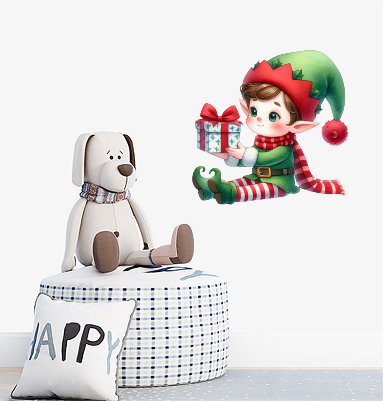 Colour Christmas Elf Wall Art Bedroom Laptop Decor Vinyl Sticker Decal ...