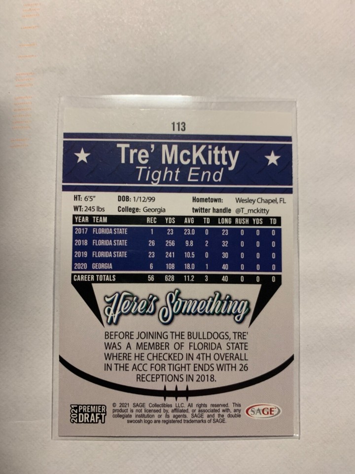 2021 SAGE TRE' MCKITTY #113 | eBay