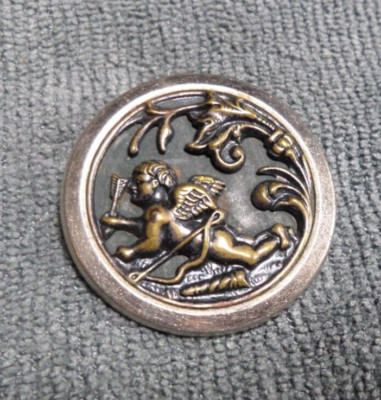 Large Antique Metal Picture Button CHERUB CUPID AT REST | eBay