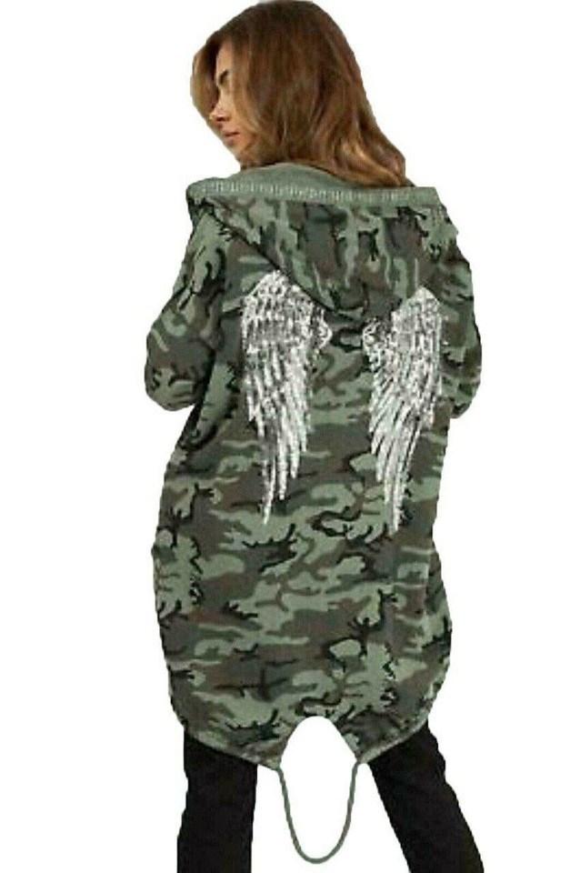 Ladies Sequin Angel Wings Back Over-sized Hoodie Womens Jacket Coat ...