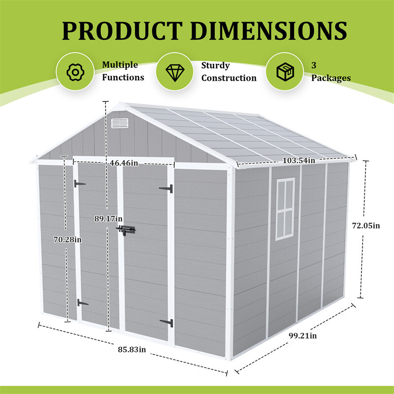 8x8 FT Outdoor Waterproof Resin Storage Shed with Floor Garden Tool ...