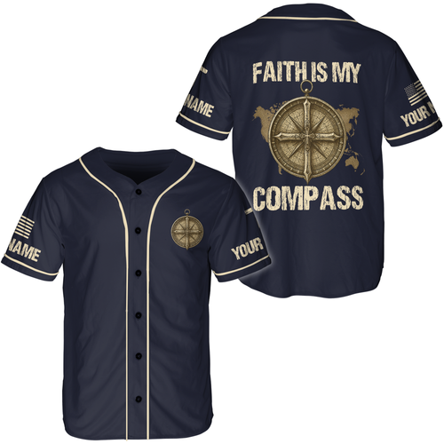 Personalized Faith Is My Compass Patriotic Baseball Jersey Christian ...