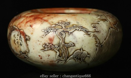 5'' Old Chinese Shoushan stone Carving Bird Tree Writing-Brush Washer ...