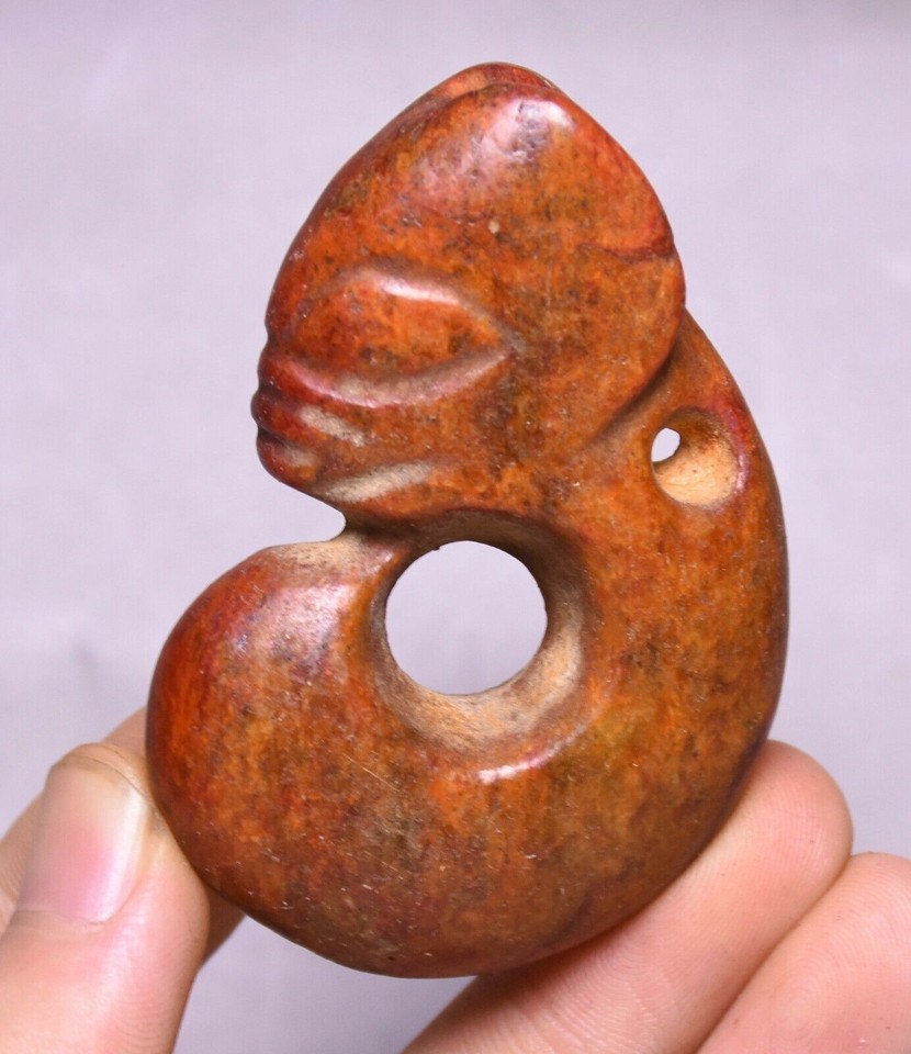 6CM China Hongshan Culture Old Jade Carve Pig Long Dragon Hook Amulet ...