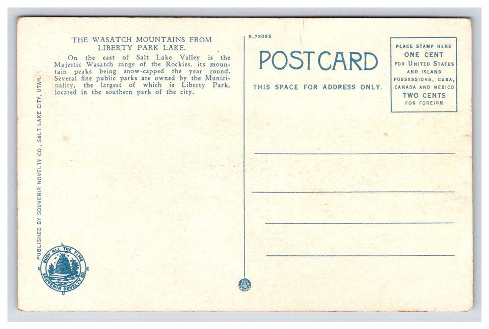 Postcard: UT Wasatch Mountains Liberty Park, Salt Lake City, Utah ...